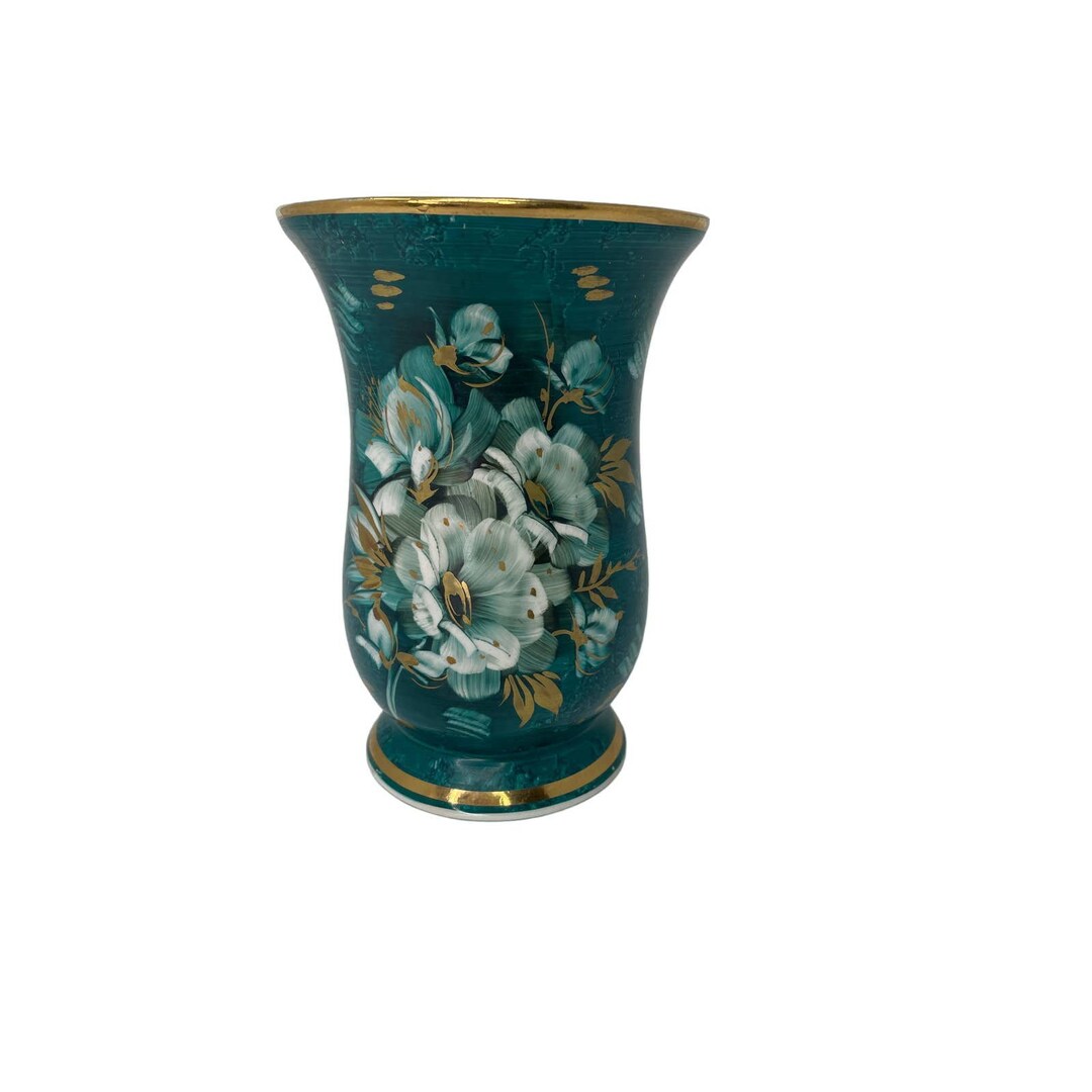 Vintage Floral Vase Turquoise Chili - Etsy