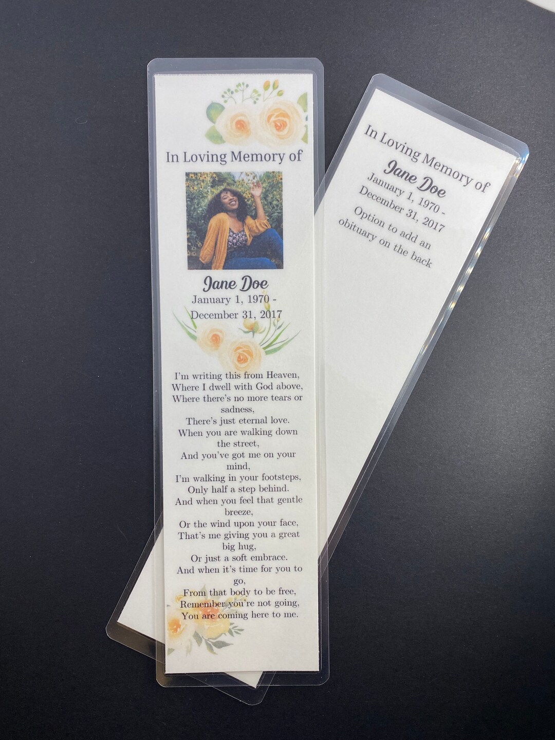 Memorial Bookmark Card Funeral Card Bookmark Set of 5, 10, 20, 30 or 50 ...