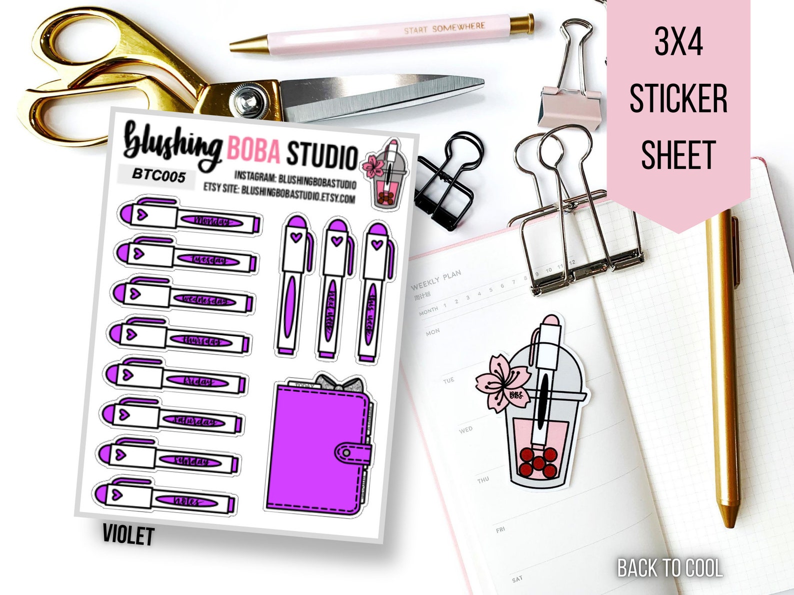 Mildliner Marker Inspired Weekly Header Stickers Hand Drawn | Etsy