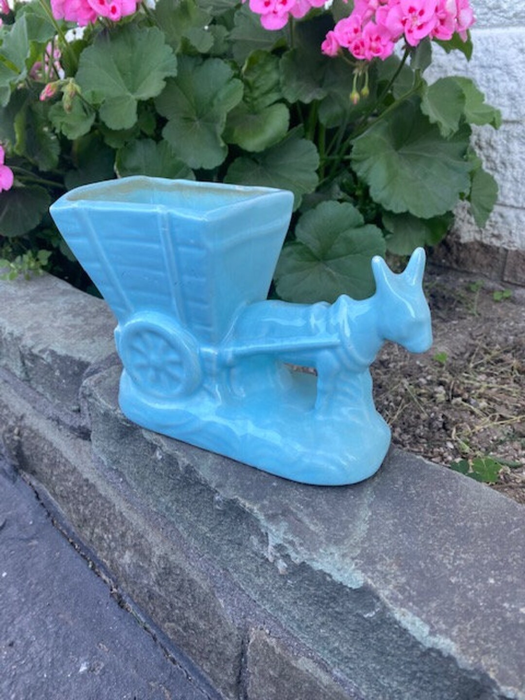 Vintage Donkey & Cart Planter Light Blue - Etsy