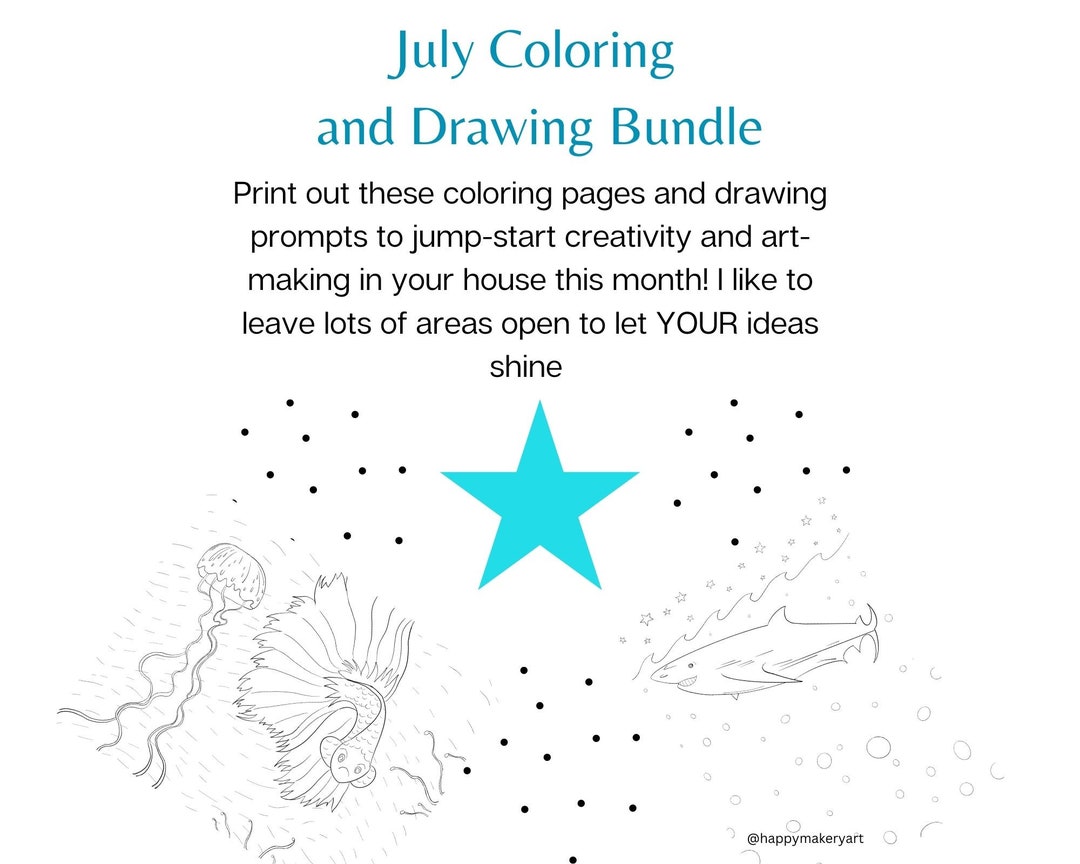 July Printable Coloring and Drawing Bundle - Etsy