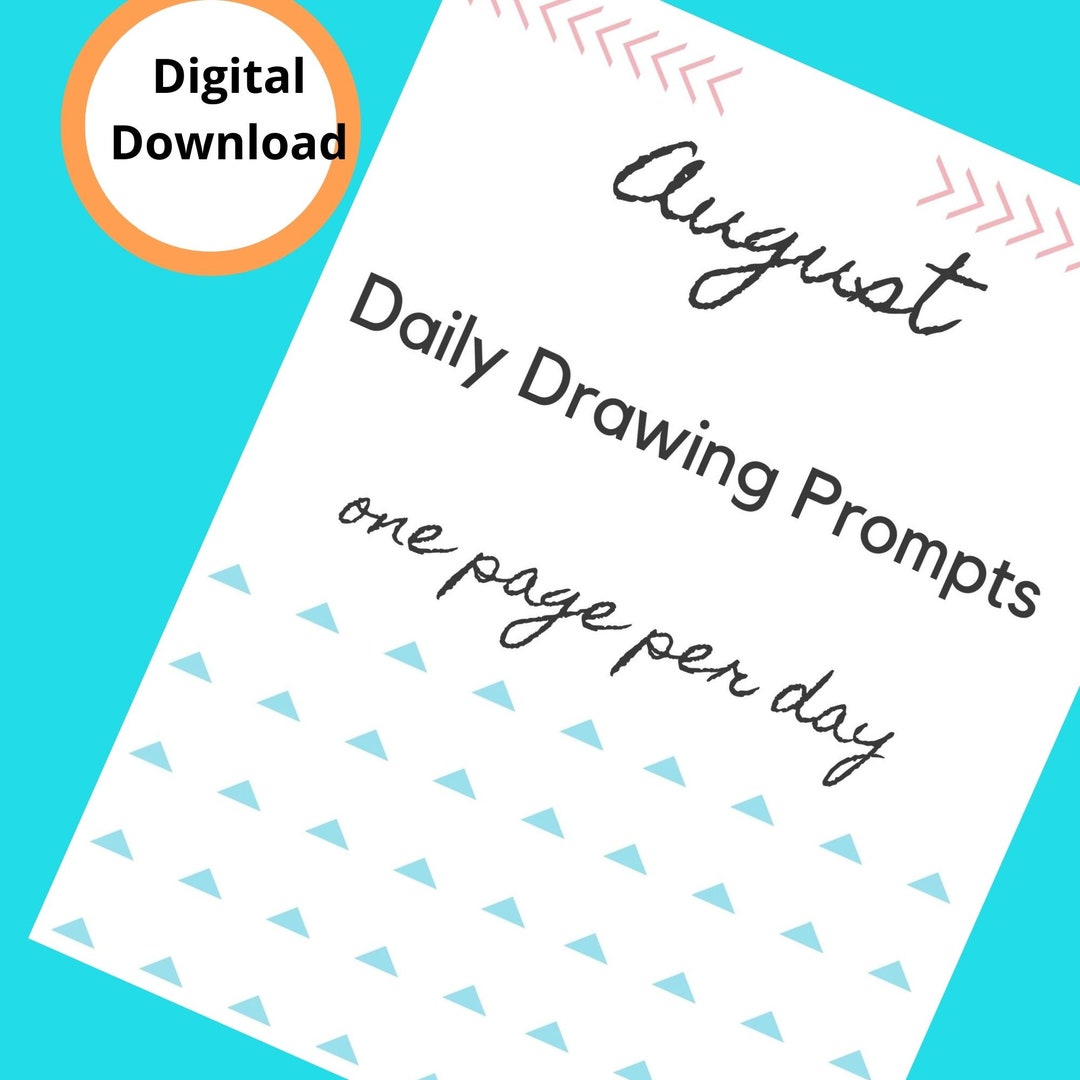Daily Drawing Journal Sketchbook Prompts for August PDF and JPG Digital ...