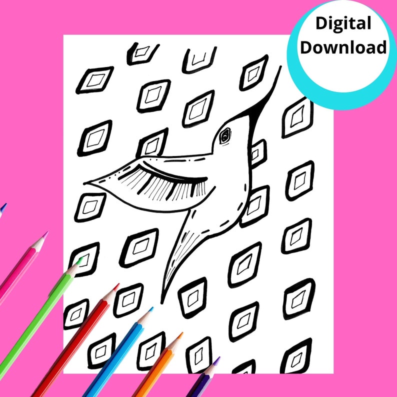 Hummingbird Coloring Page Geometric for Kids Printable - Etsy