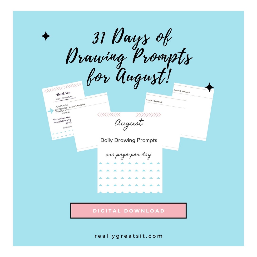 Daily Drawing Journal Sketchbook Prompts for August PDF and JPG Digital ...