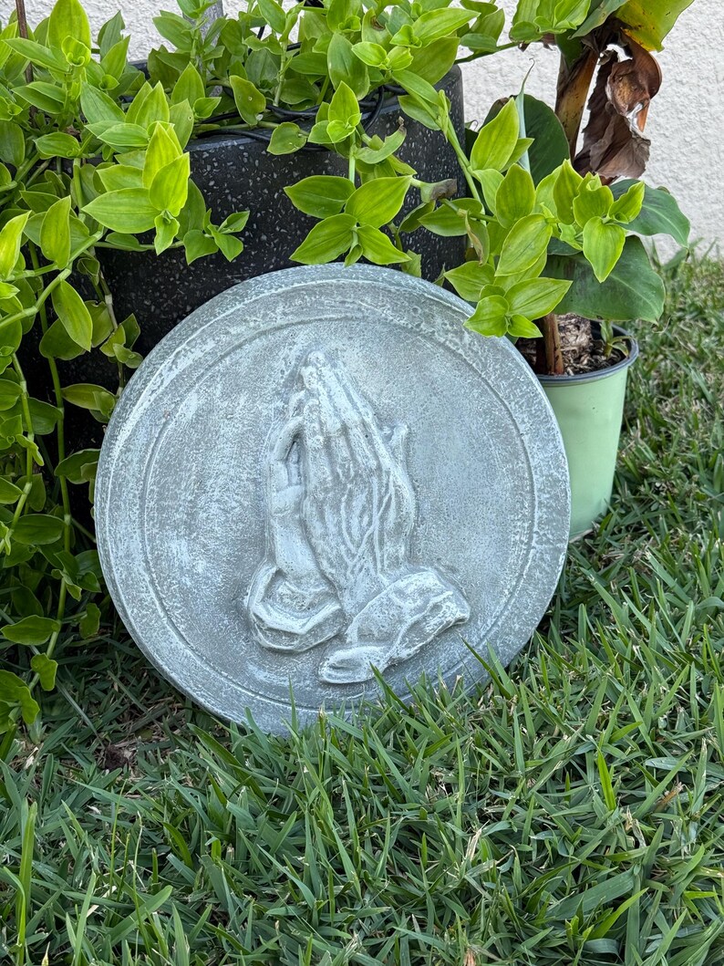 Praying Hands Concrete Stepping Stone, 12”x1.5”, Religious Garden Decor ...