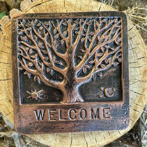 Concrete Welcome Plaque, Welcome Yard Art, Garden Decor, Tree of Life ...