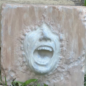 Concrete Face Through the Wall, Screaming Face Stone, Concrete Garden ...