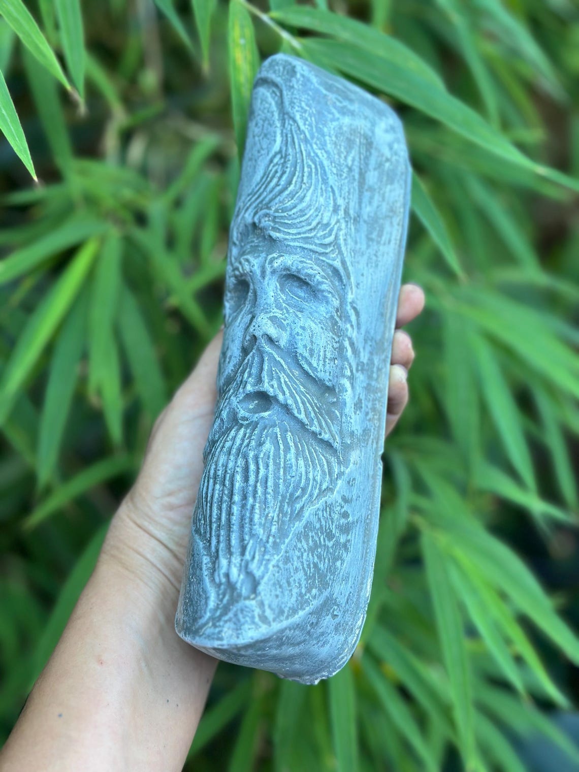 Concrete Log Face, 10"lx3"wx2", Tree Spirit, Garden Sculpture, Concrete ...