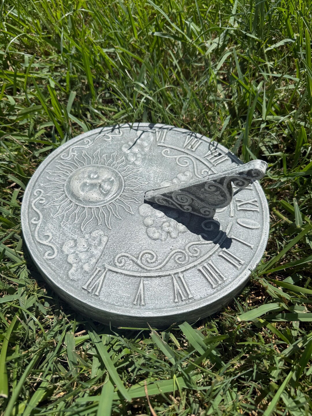 Garden Sundial Only, 10” Round, Sun & Clouds Roman Numeral Design ...