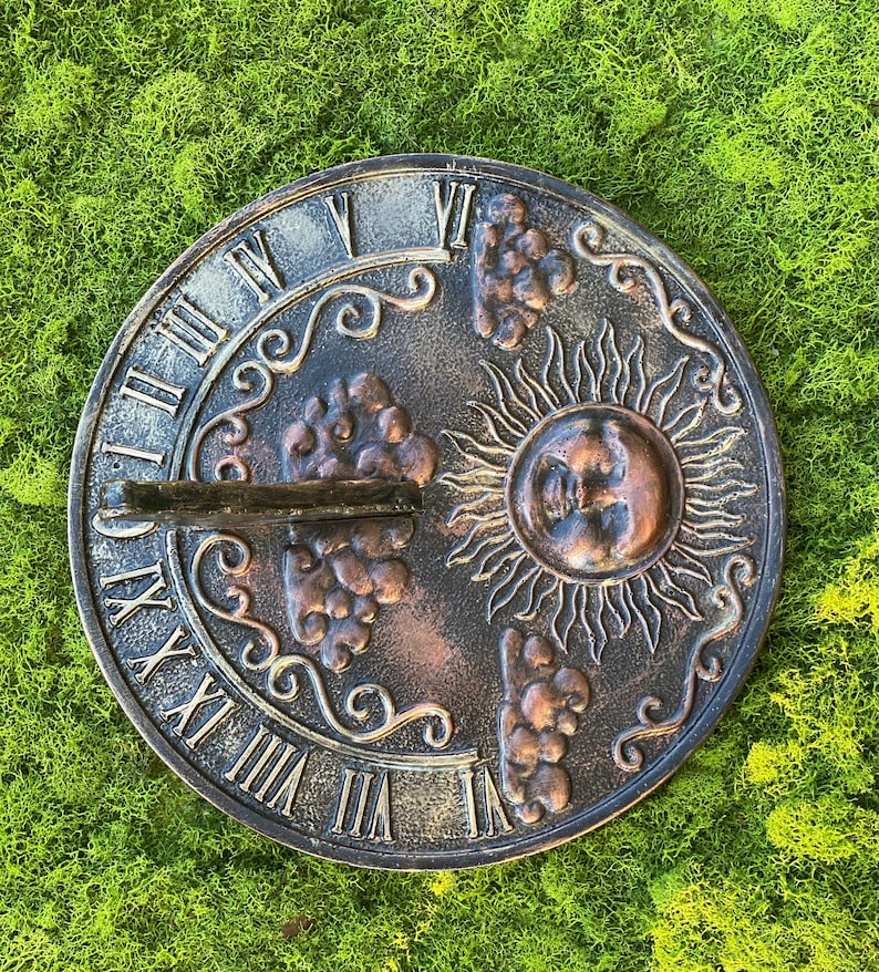 Sun & Cloud Sundial, Concrete Sundial, 10”across X1.5”thick, Garden Sundial, Garden Sculpture ...