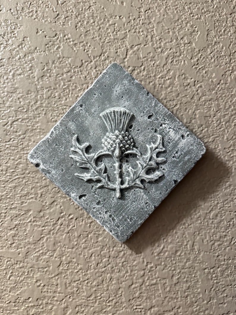 Travertine Thistle Tile, Concrete Tile, Wall Plaque, Wall Art, Garden ...