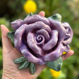 Concrete Rose Flower Statue, 6"x2", Cement Garden Statue, Handmade ...