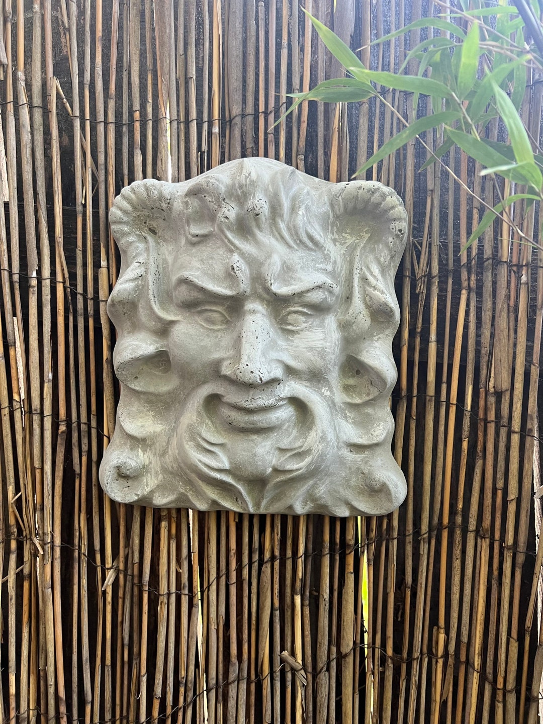 Concrete Gargoyle Face, 10"x8" Hanging Garden Artwork for Wall, Fence ...