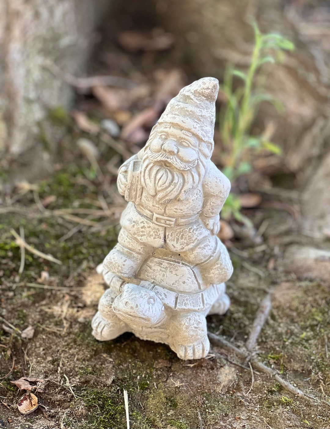Concrete Garden Gnome Riding on Turtle, 6.5"x4.5", Concrete Statue ...