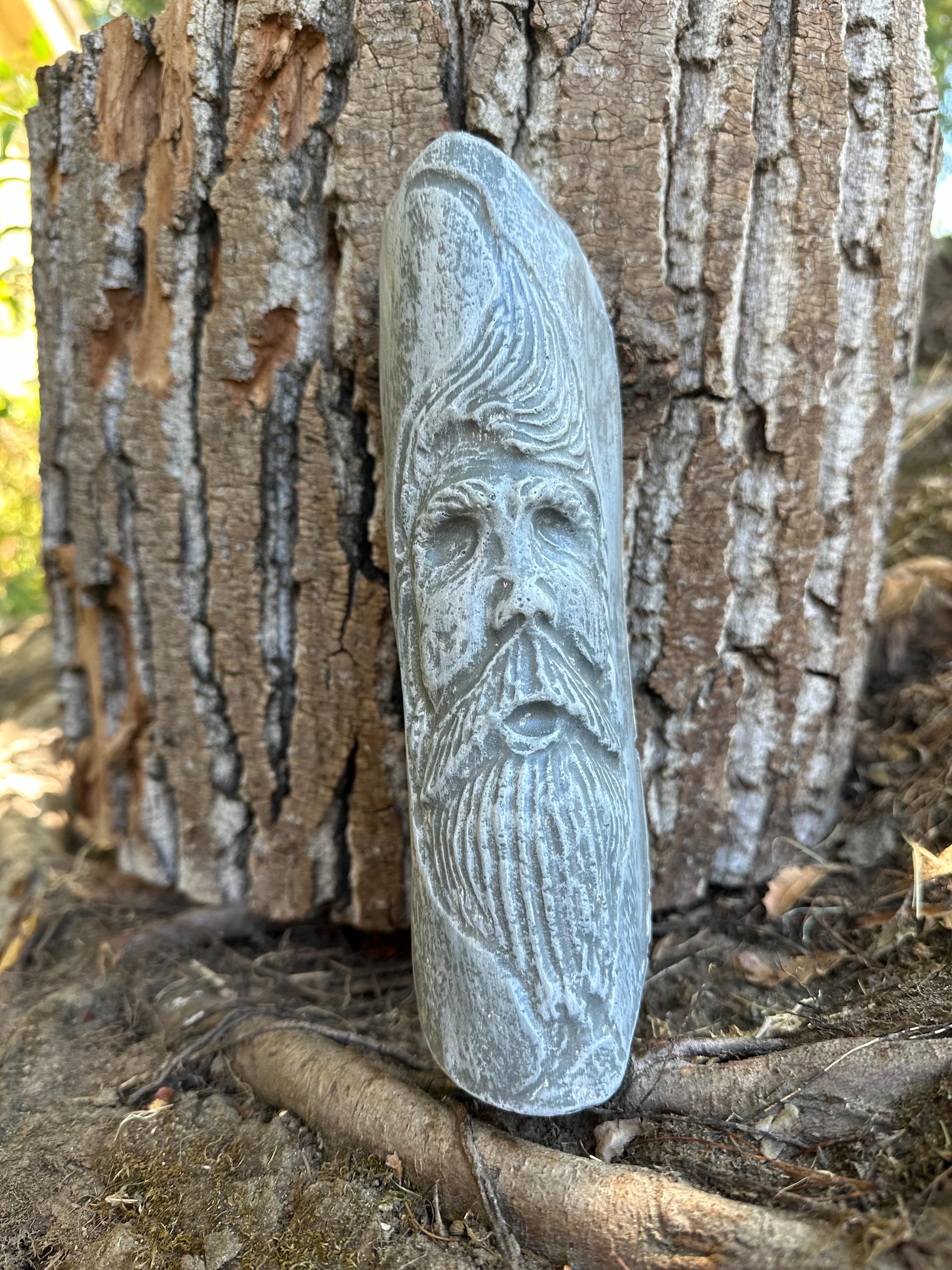 Concrete Log Face, 10"lx3"wx2", Tree Spirit, Garden Sculpture, Concrete ...