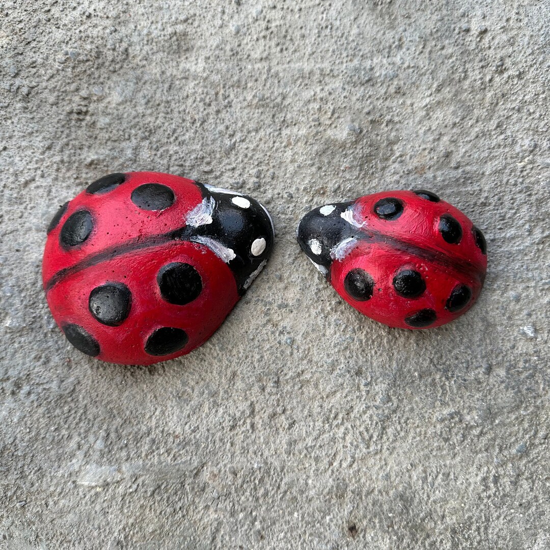 Set of 2 Concrete Ladybug Figurines, Ladybug Statue, Ladybug Garden ...