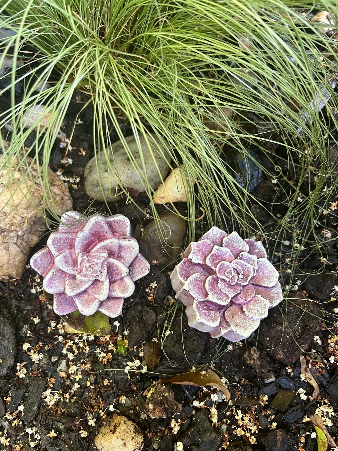 Set of 2 Concrete Flowers, Flower Garden, Flower Statue, Patio Accent ...