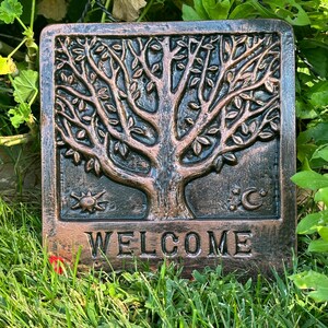Concrete Welcome Plaque, Welcome Yard Art, Garden Decor, Tree of Life ...