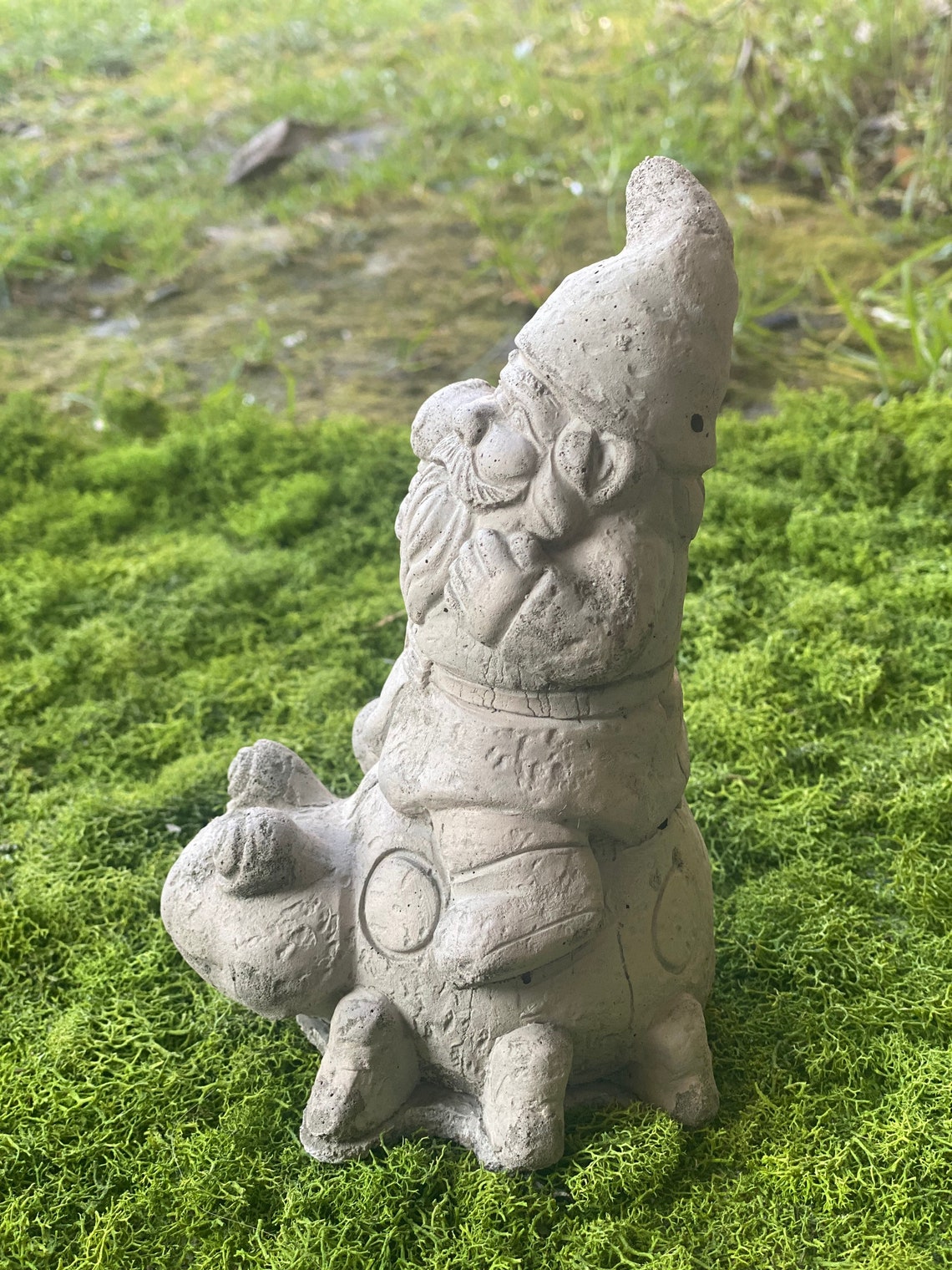 Concrete Garden Gnome on a Ladybug 7x4 Flower | Etsy