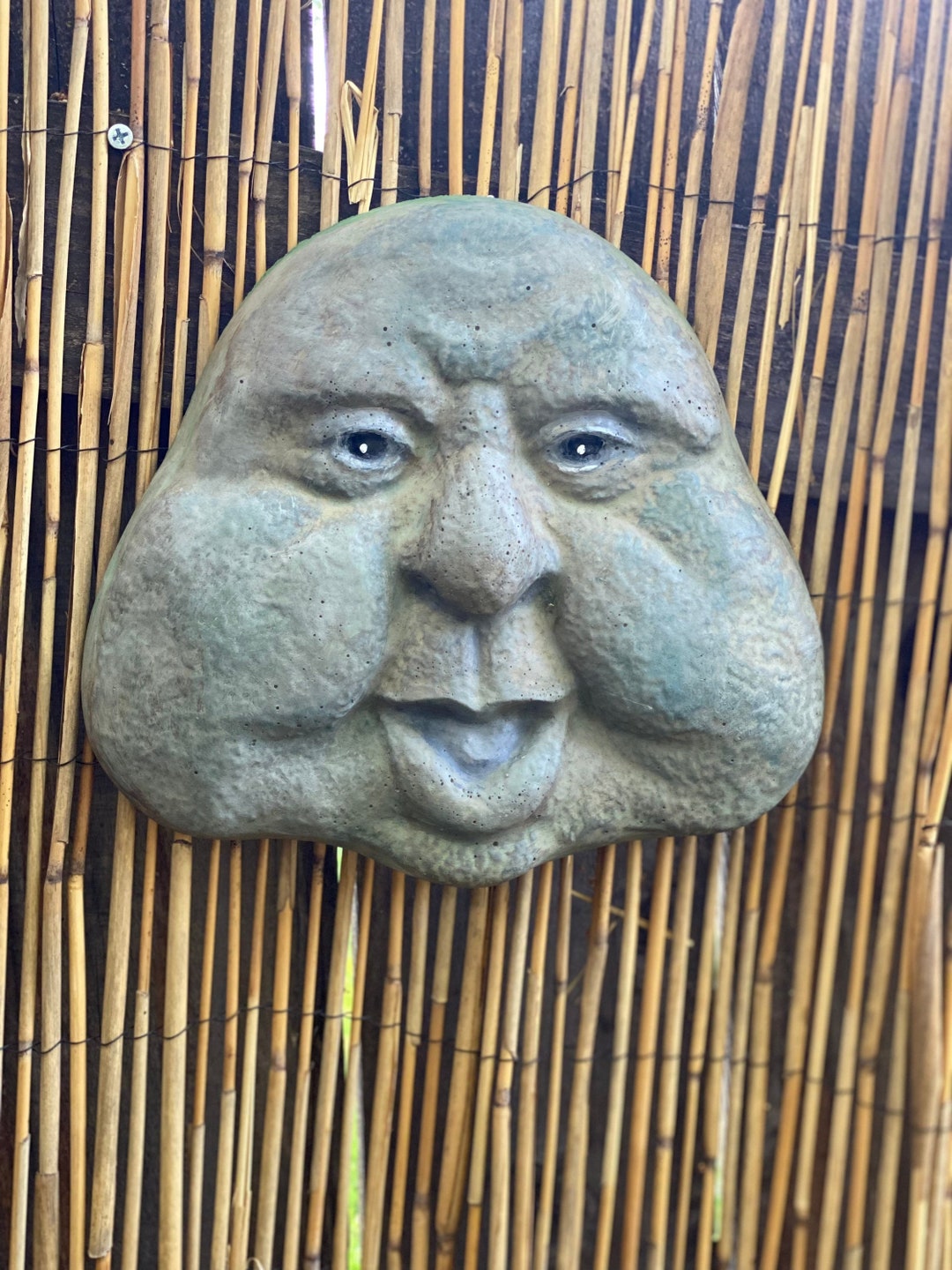 Concrete Garden Face, 9.5"x9", Cement Rock Face, Hanging Face, Garden ...