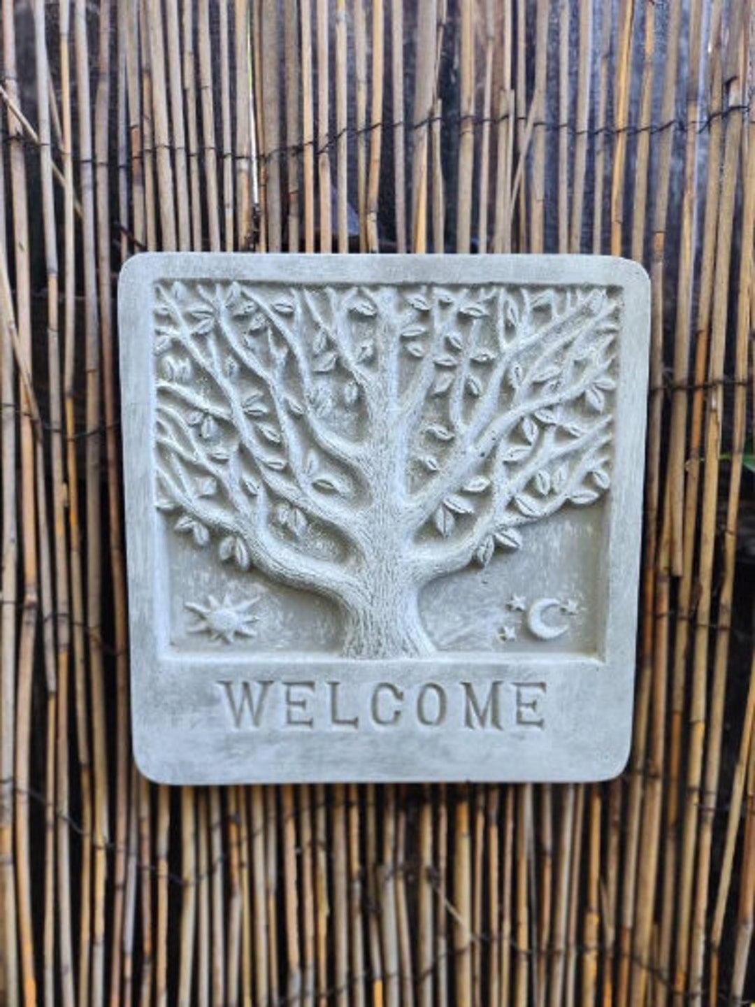 Concrete Welcome Plaque, Welcome Yard Art, Garden Decor, Tree of Life ...