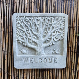 Concrete Welcome Plaque, Welcome Yard Art, Garden Decor, Tree of Life ...