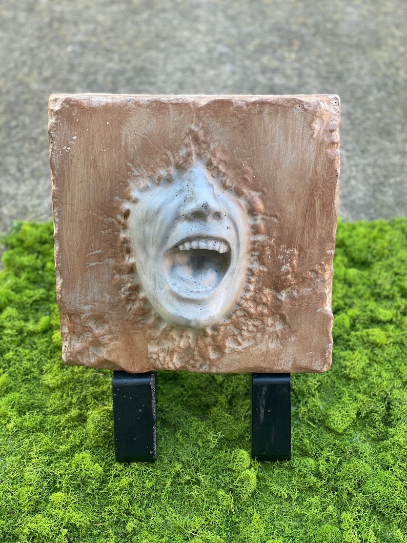 Concrete Face Through the Wall, Screaming Face Stone, Concrete Garden ...