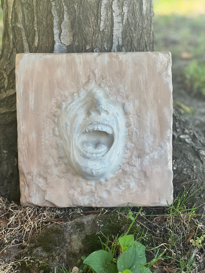 Concrete Face Through the Wall, Screaming Face Stone, Concrete Garden ...