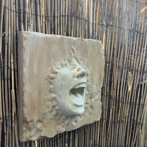 Concrete Face Through the Wall, Screaming Face Stone, Concrete Garden ...