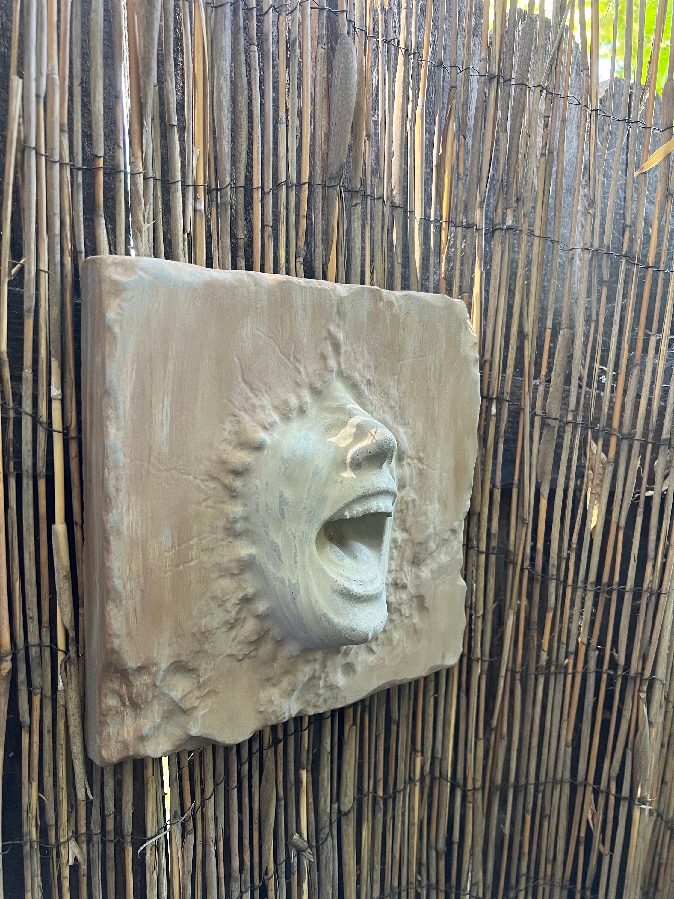 Concrete Face Through the Wall, Screaming Face Stone, Concrete Garden ...