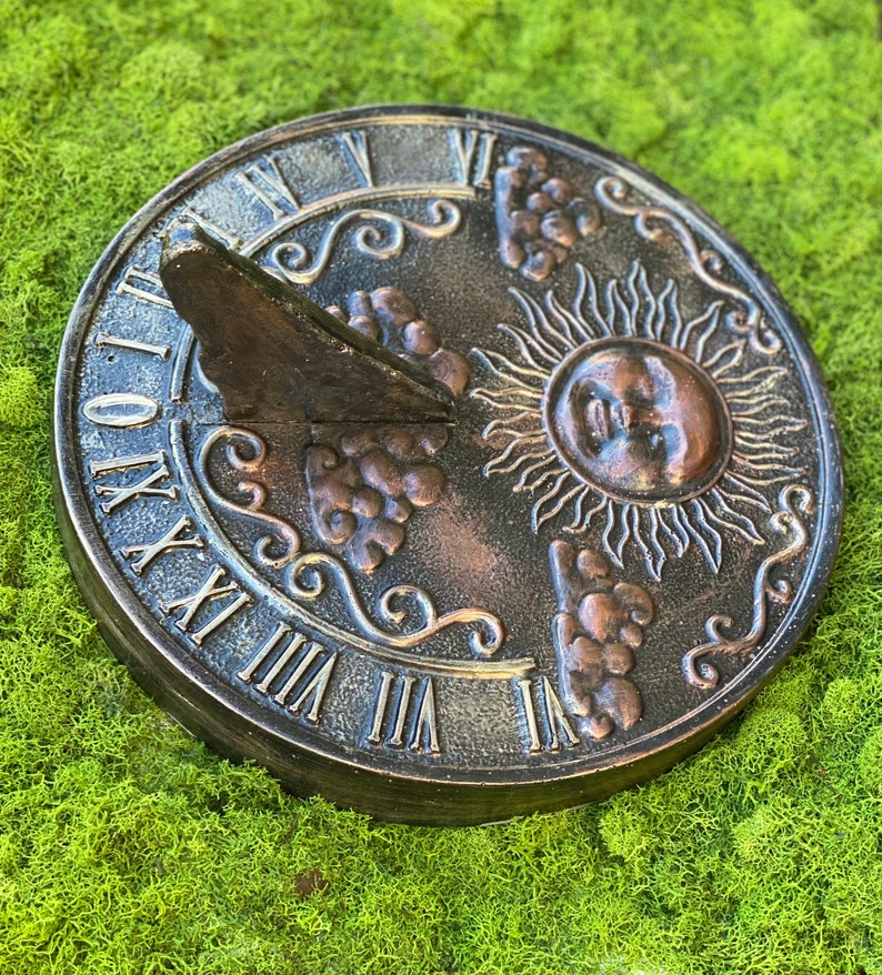 Sun & Cloud Sundial, Concrete Sundial, 10”across X1.5”thick, Garden Sundial, Garden Sculpture ...