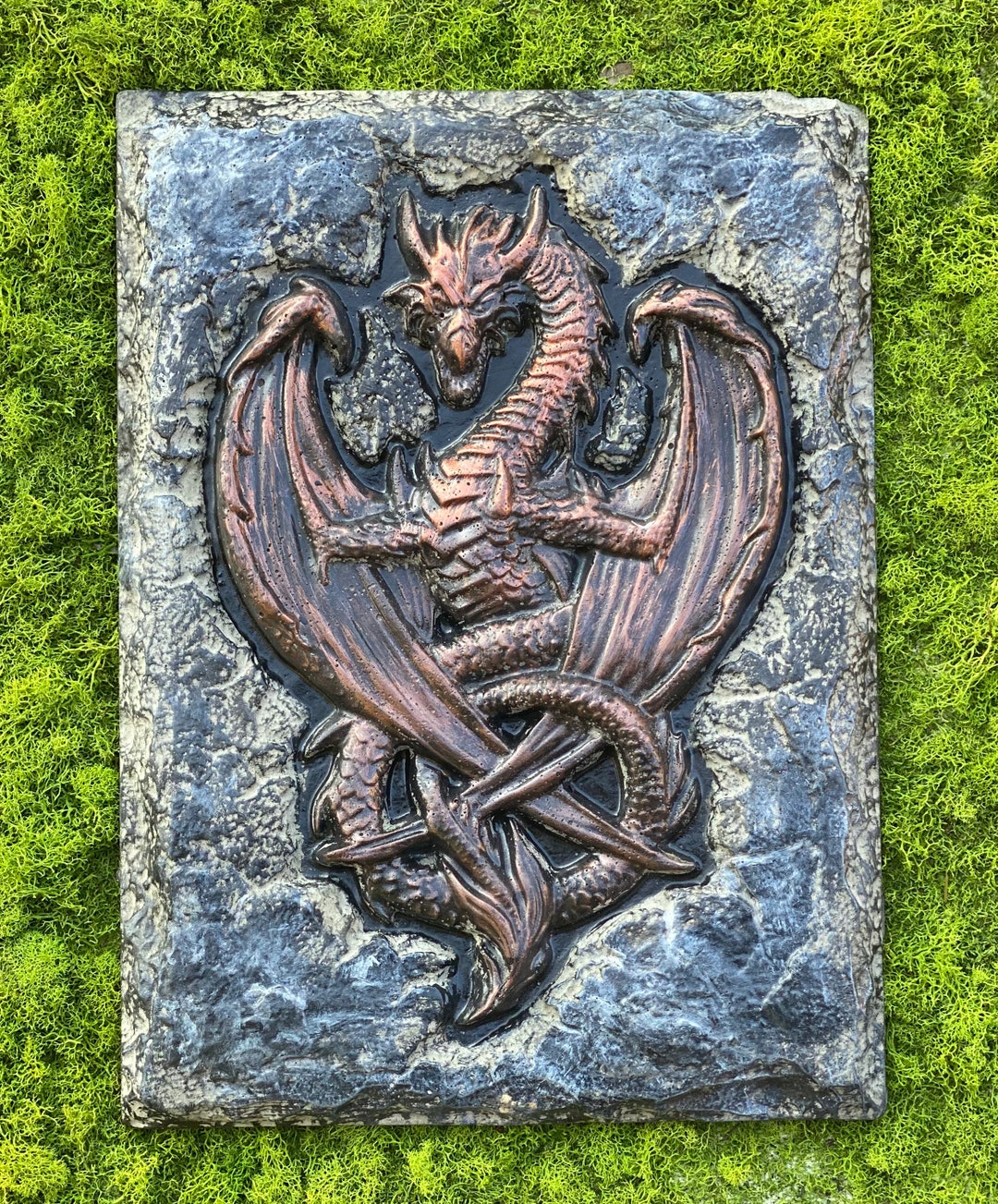 Concrete Dragon Stepping Stone, 15"x11"x1.5", Large Dragon Plaque ...