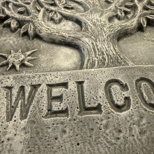 Concrete Welcome Plaque, Welcome Yard Art, Garden Decor, Tree of Life ...
