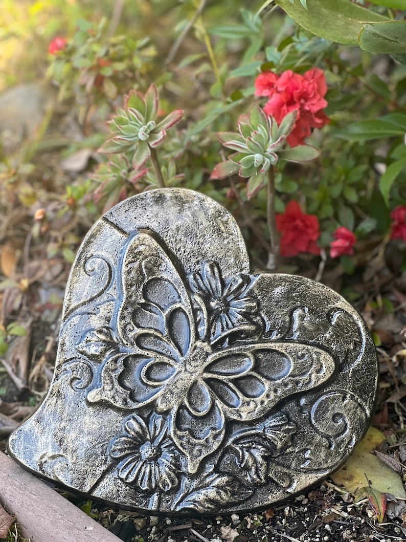 Butterfly Garden, Heart Shape Stepping Stone, Gardening Gift, Garden ...