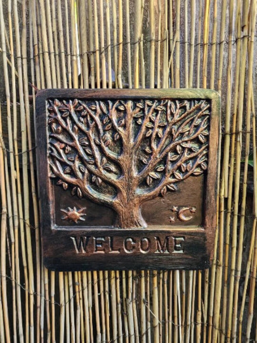 Concrete Welcome Plaque Welcome Yard Art Garden Decor Tree - Etsy