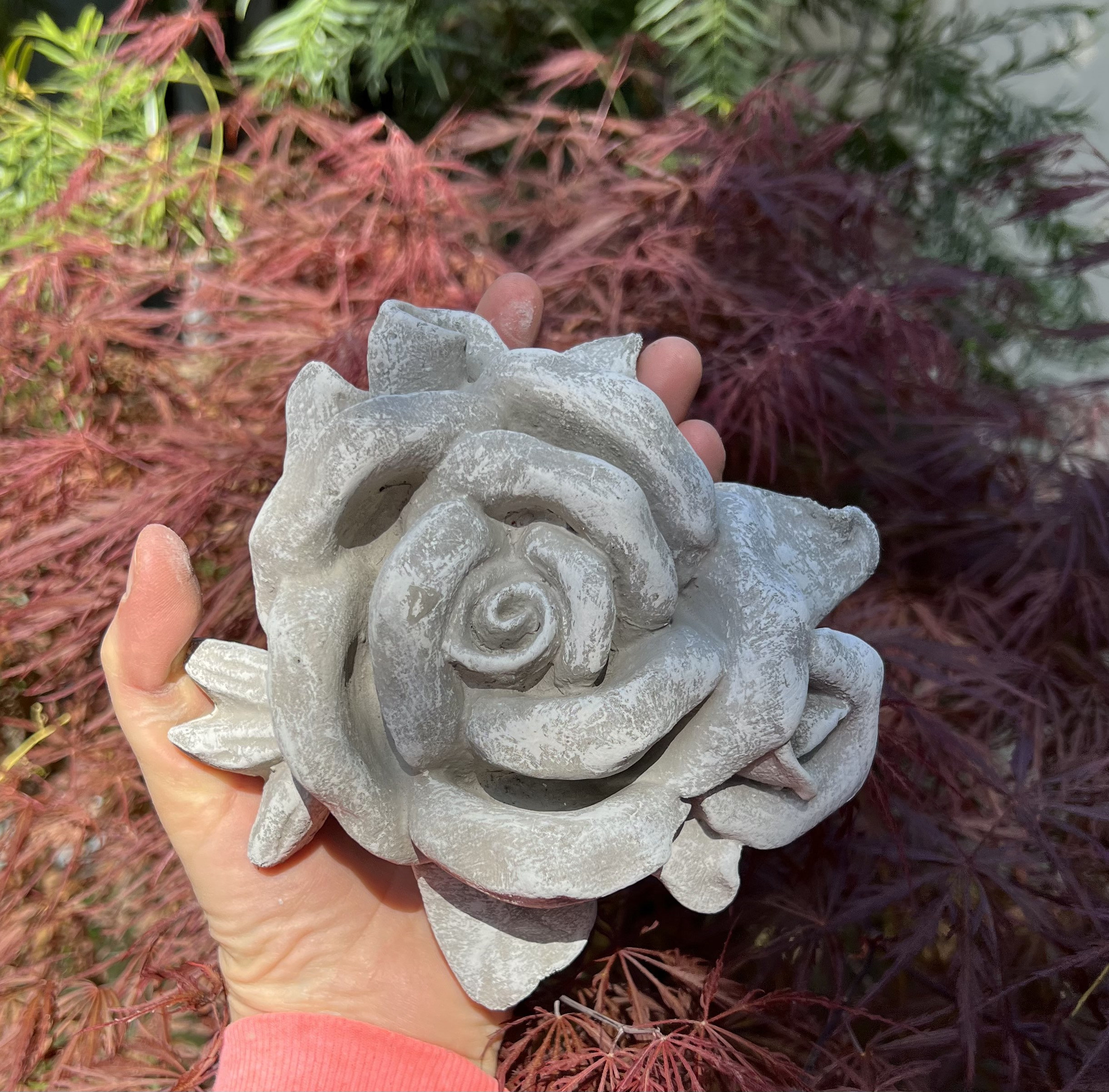 Concrete Rose Flower Statue, 6"x2", Cement Garden Statue, Handmade ...