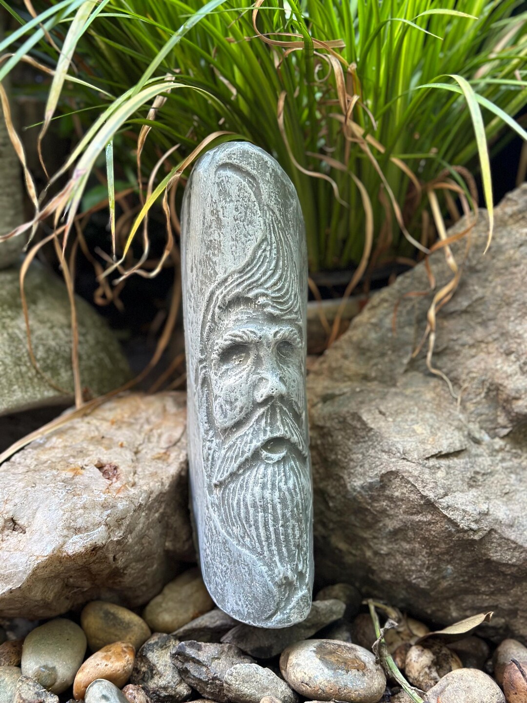 Concrete Log Face, 10"lx3"wx2", Tree Spirit, Garden Sculpture, Concrete ...