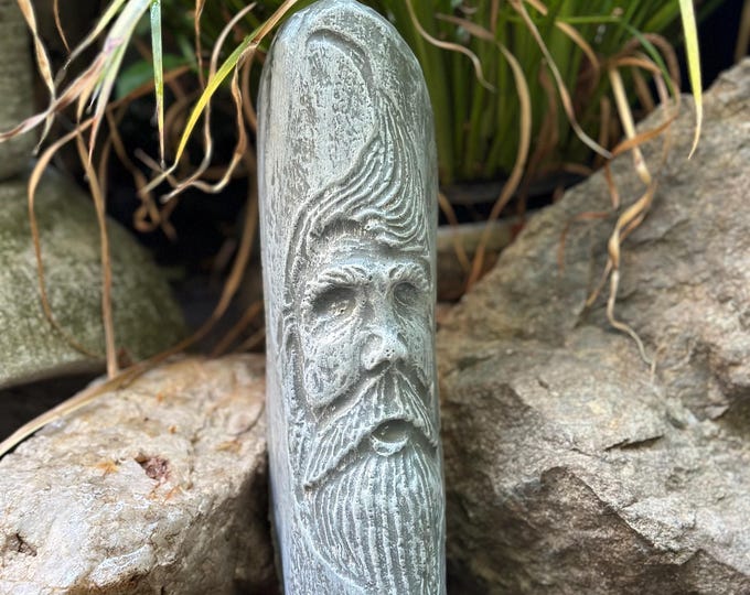 Concrete Log Face, 10"lx3"wx2", Tree Spirit, Garden Sculpture, Concrete ...