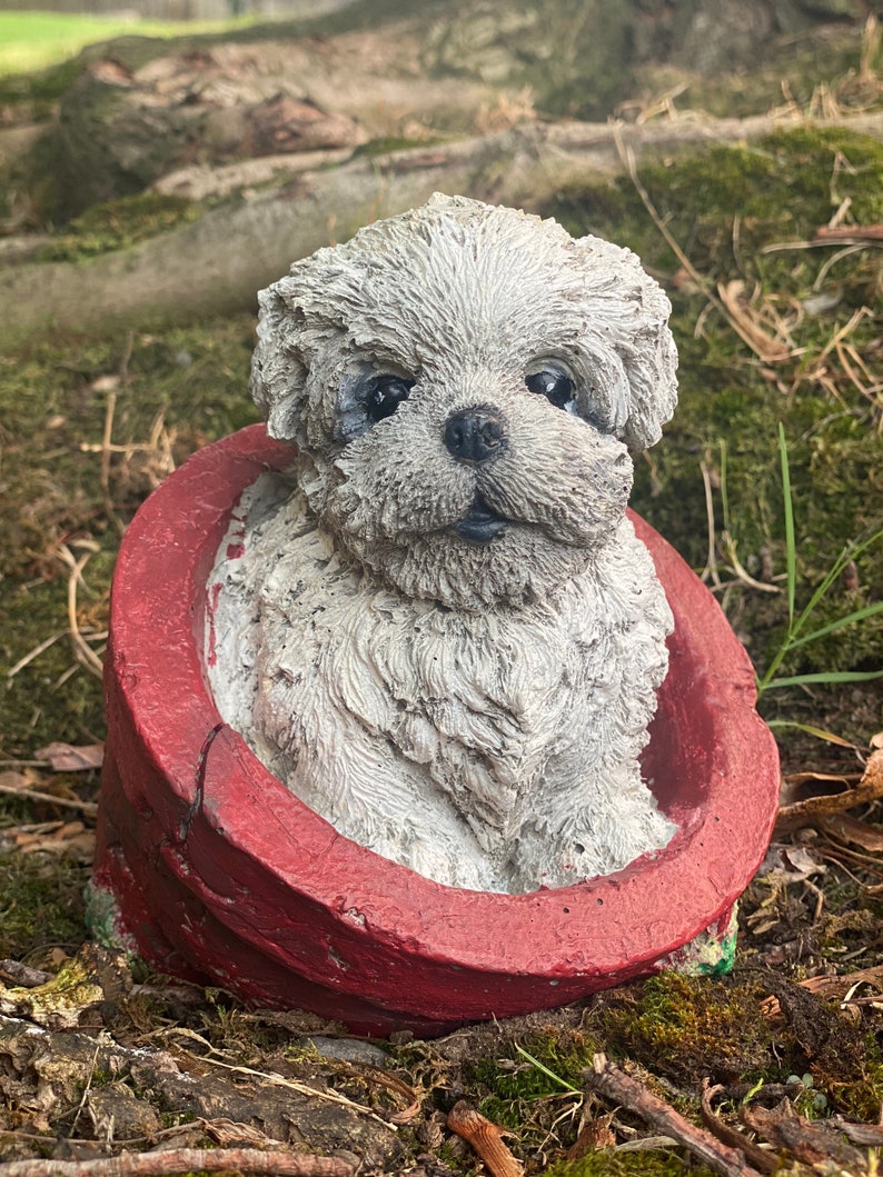 Concrete Dog Statue, Maltese Puppy Statue, Cockapoo Dog Garden, 6"x5"x5 ...