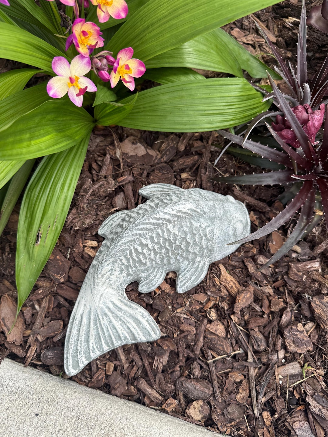 Concrete Koi Fish Garden Statue 10"x5.5"x3", Handcrafted Cement Fish ...