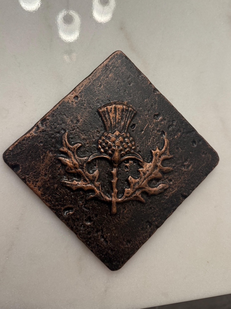 Travertine Thistle Tile, Concrete Tile, Wall Plaque, Wall Art, Garden ...