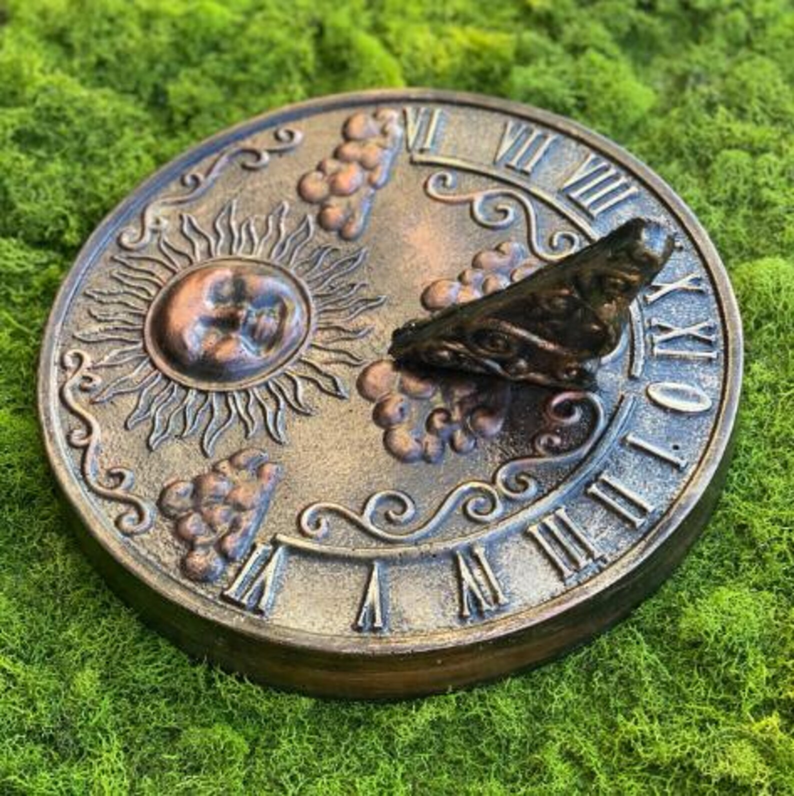 Garden Sundial Only, 10” Round, Sun & Clouds Roman Numeral Design ...