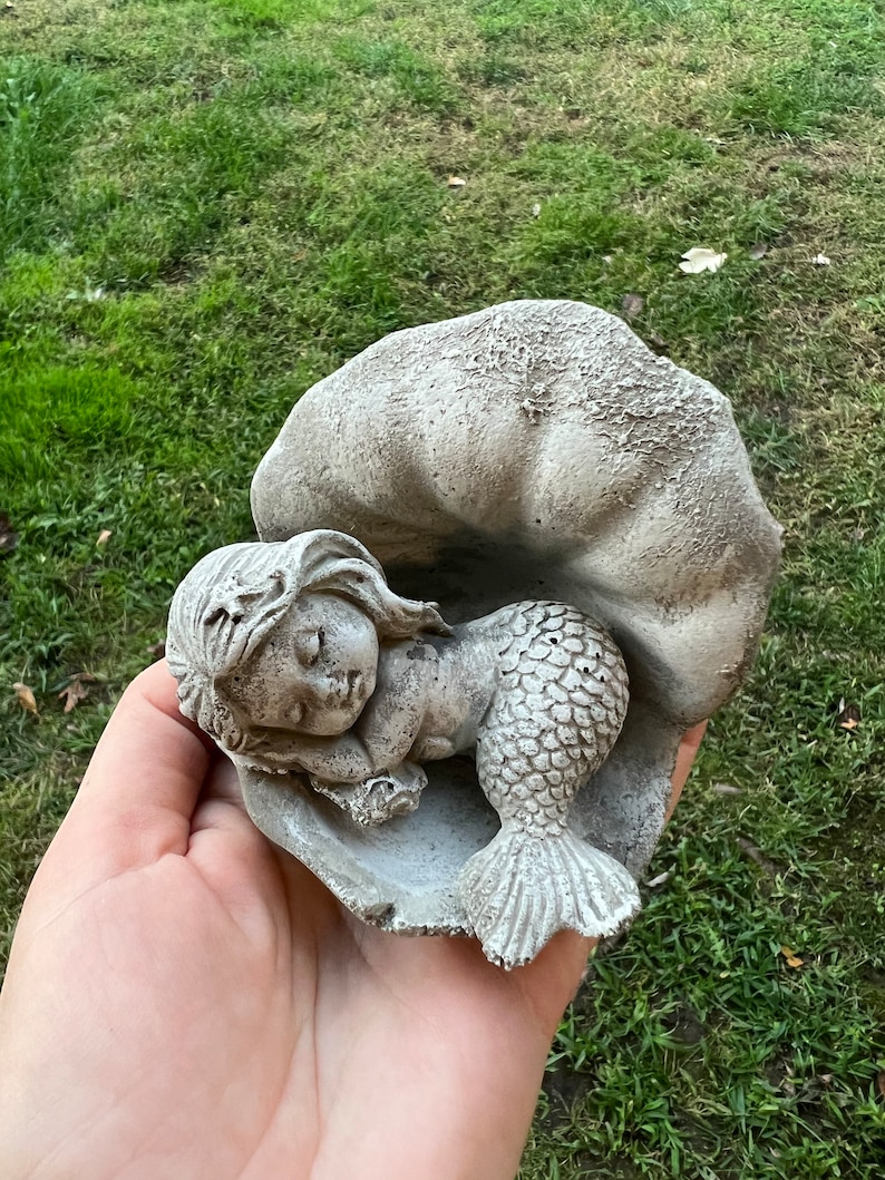 Set of 7 Sea Creatures, Mermaid, Small Concrete Statue, Mermaid Statue ...