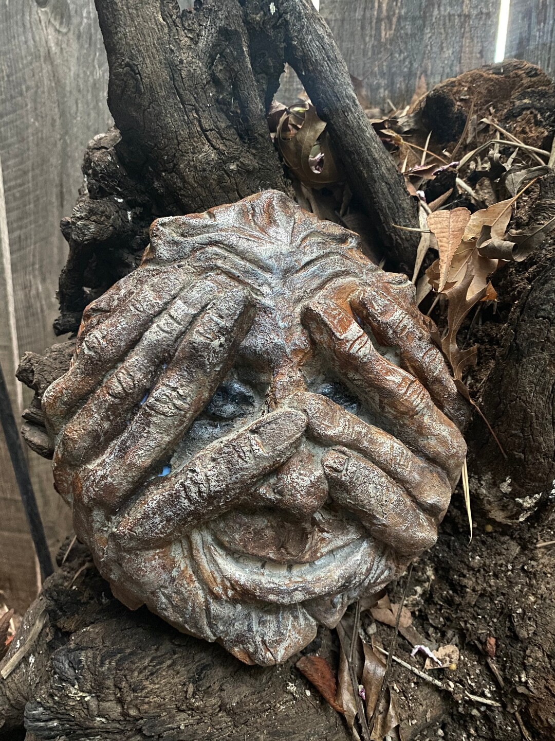 Tree Man Face, 8"x7" Concrete Garden Decor, Cement Face, Greenman Face ...