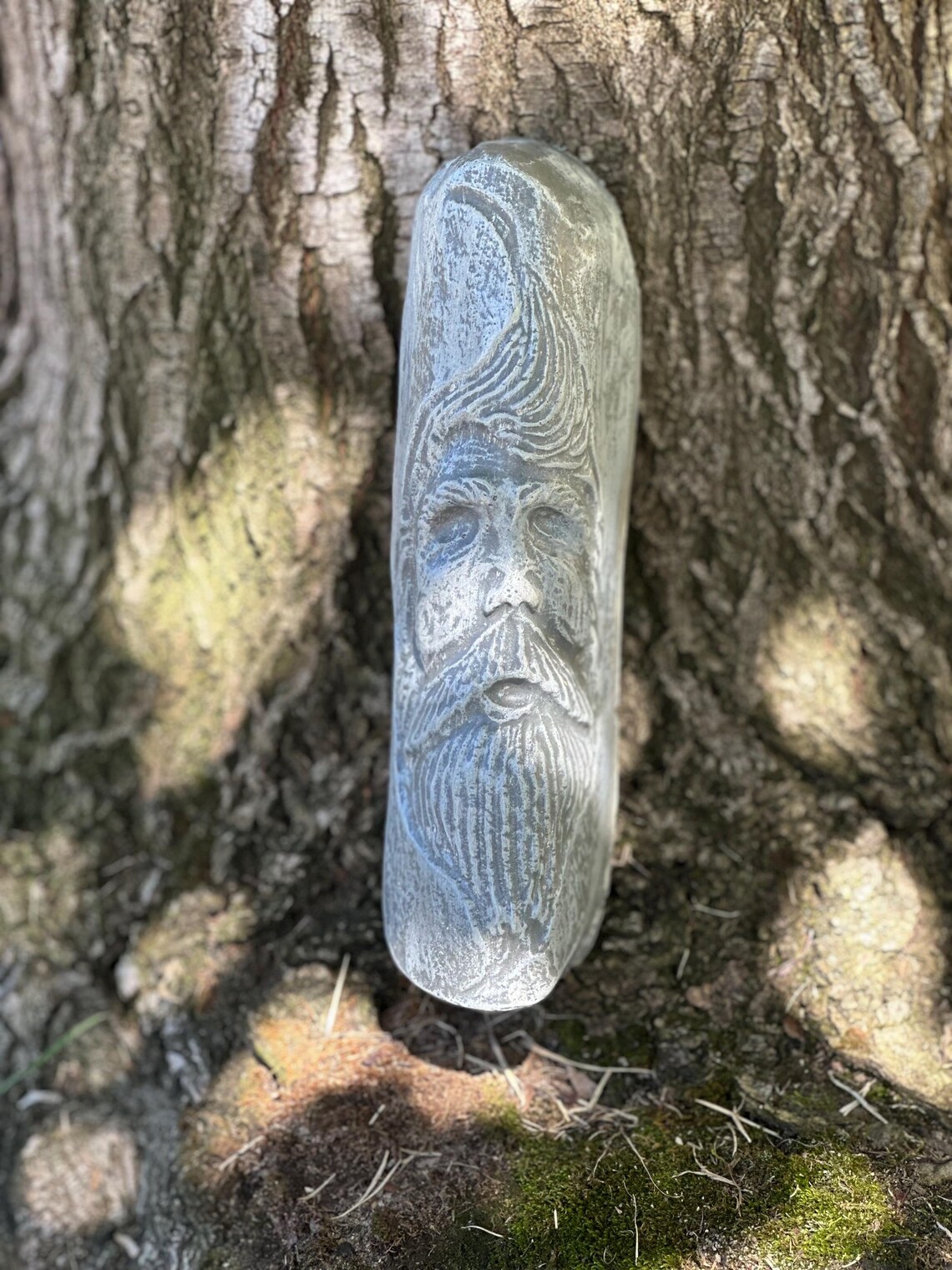 Concrete Log Face, 10"lx3"wx2", Tree Spirit, Garden Sculpture, Concrete ...