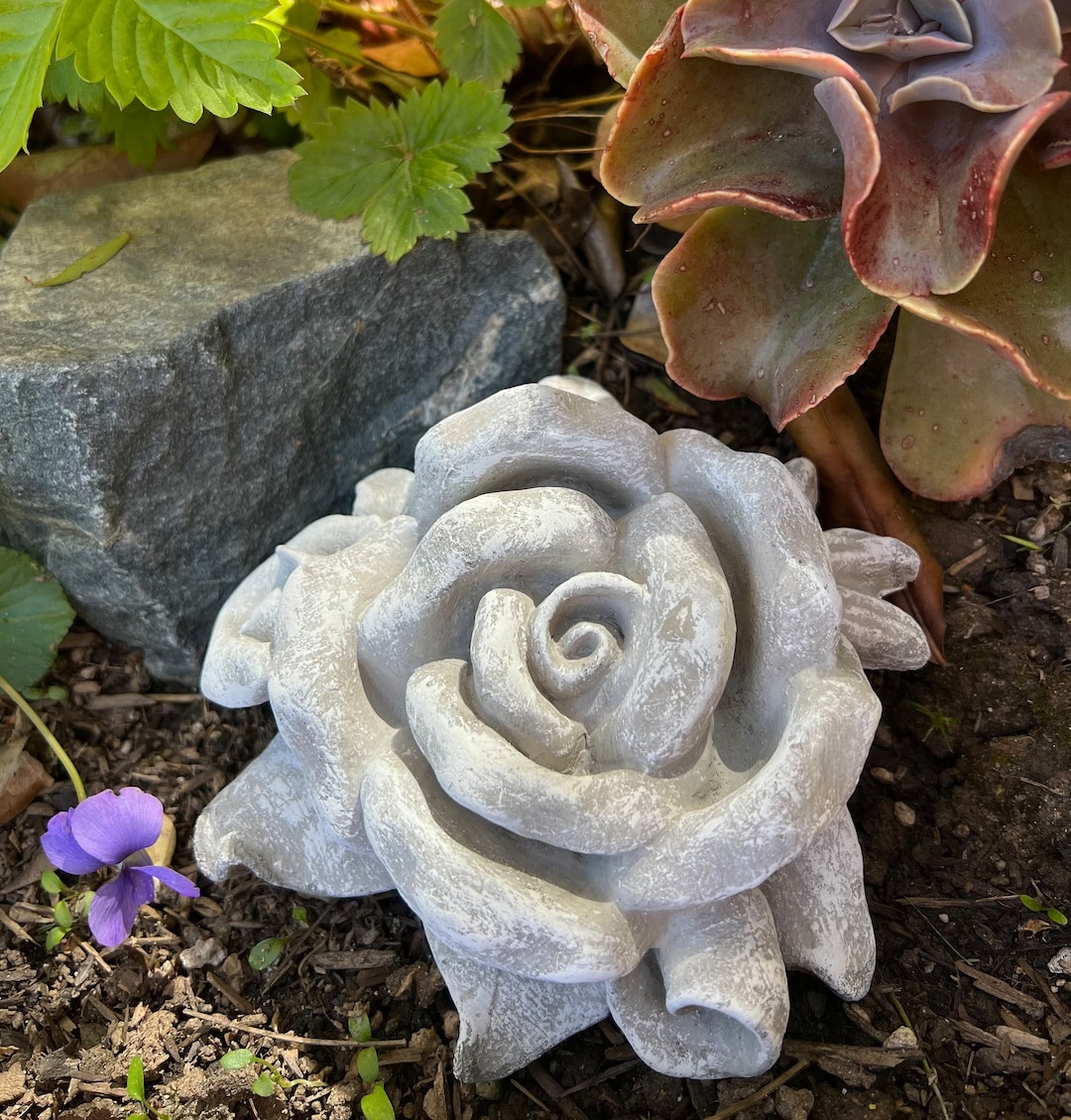 Concrete Rose Flower Statue, 6"x2", Cement Garden Statue, Handmade ...