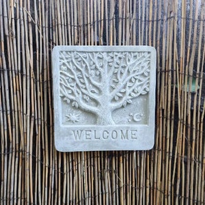 Concrete Welcome Plaque, Welcome Yard Art, Garden Decor, Tree of Life ...
