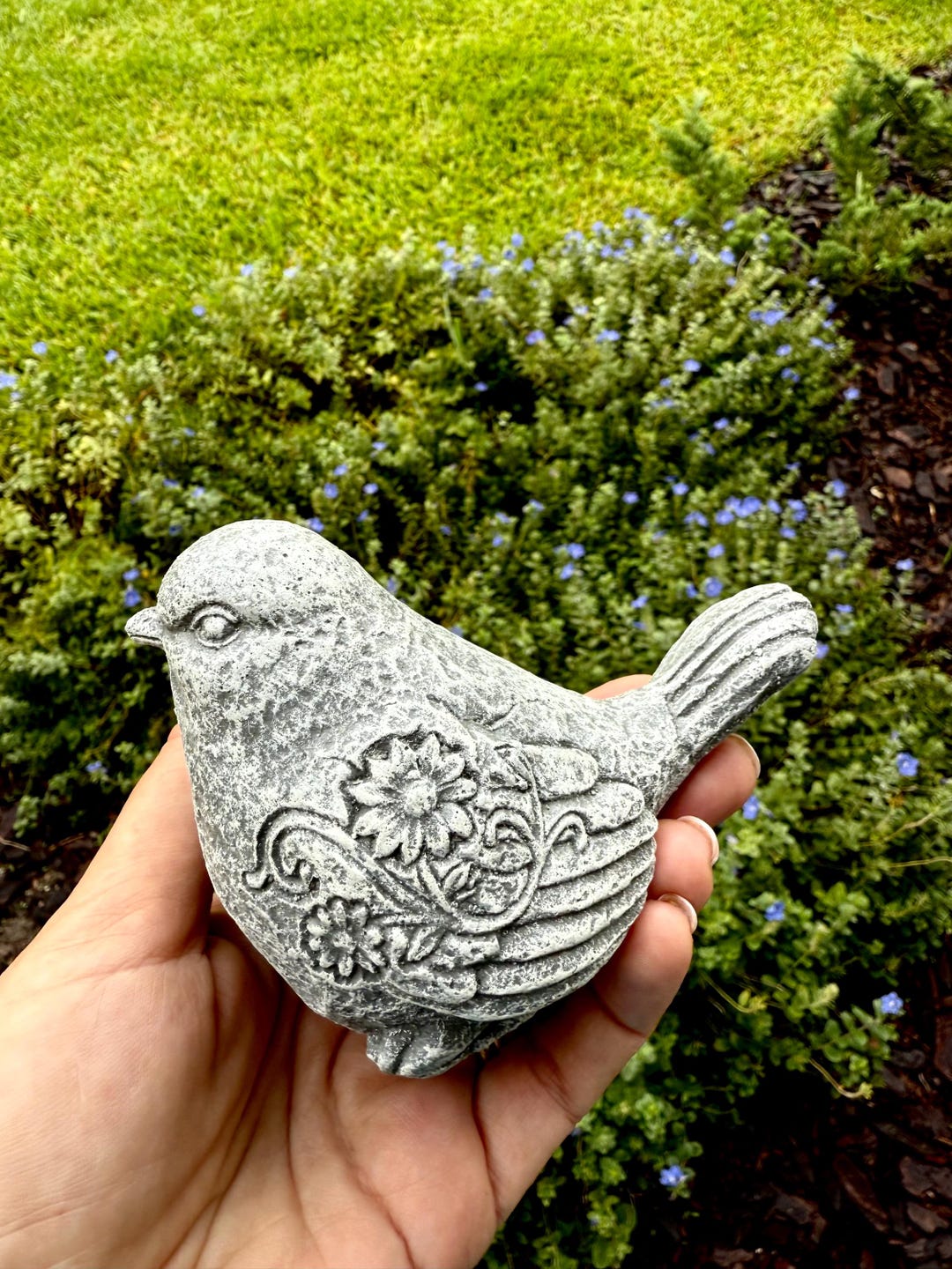Rustic Concrete Garden Birds, Chubby Farmhouse Bird Statues, 4.5"x2.25 ...