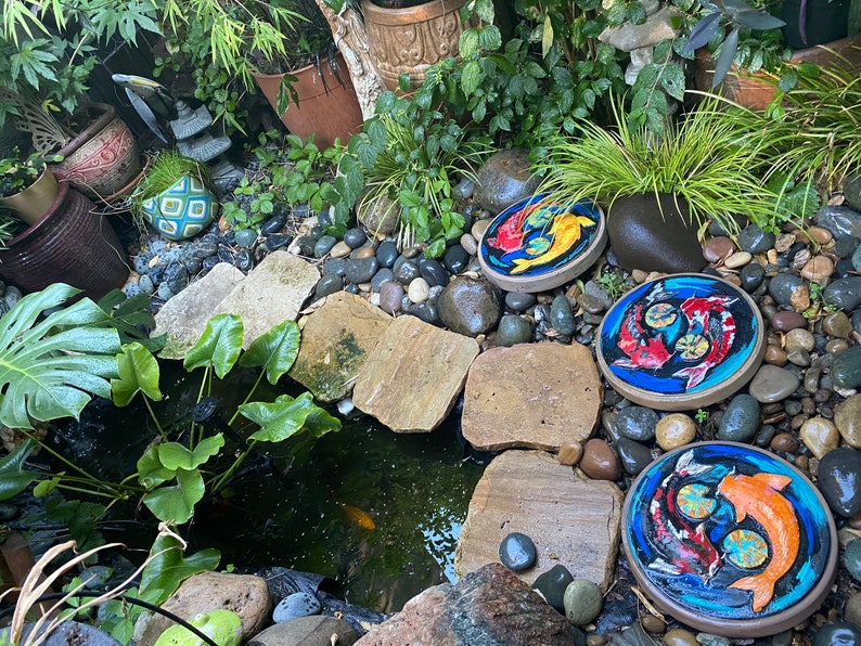 Koi fish stepping stone garden stone pond stone Japanese | Etsy