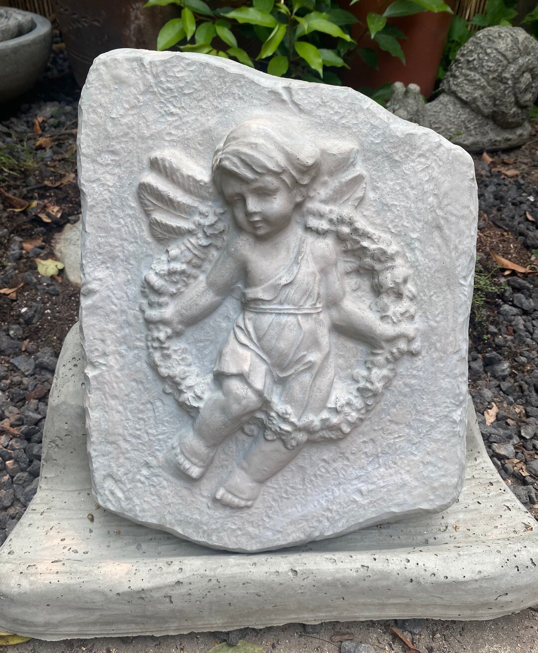Concrete Angel, 13”x11”x1.25”, Concrete Plaque, Garden Decor, Home ...